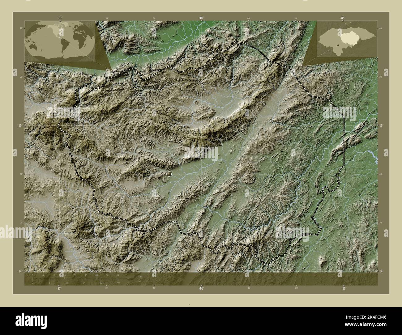 Olancho, department of Honduras. Elevation map colored in wiki style ...