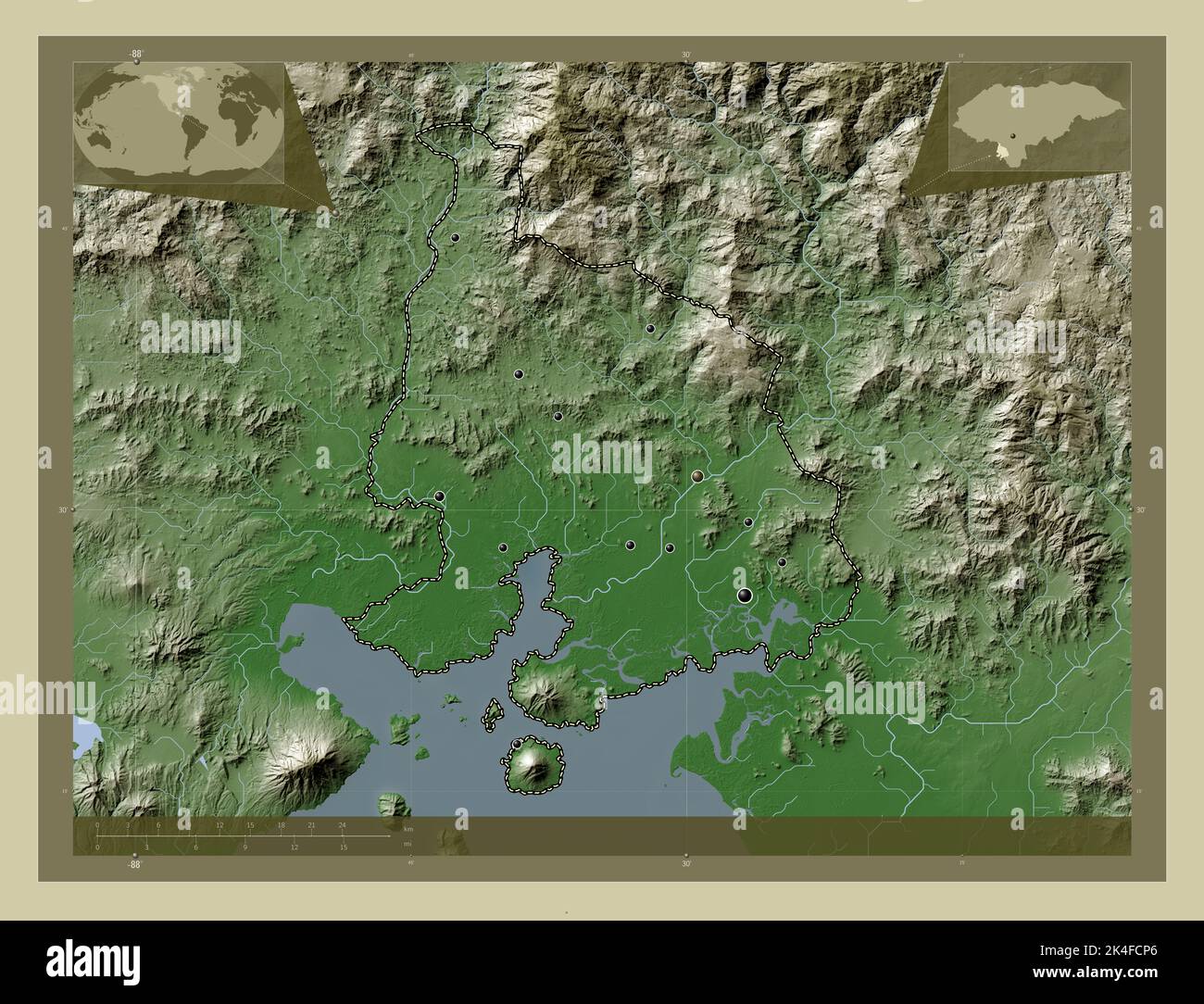 Valle, department of Honduras. Elevation map colored in wiki style with ...