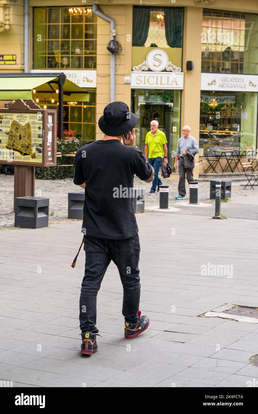 People and tourists walking in Bucharest Old Town, Romania, 2022 Stock ...