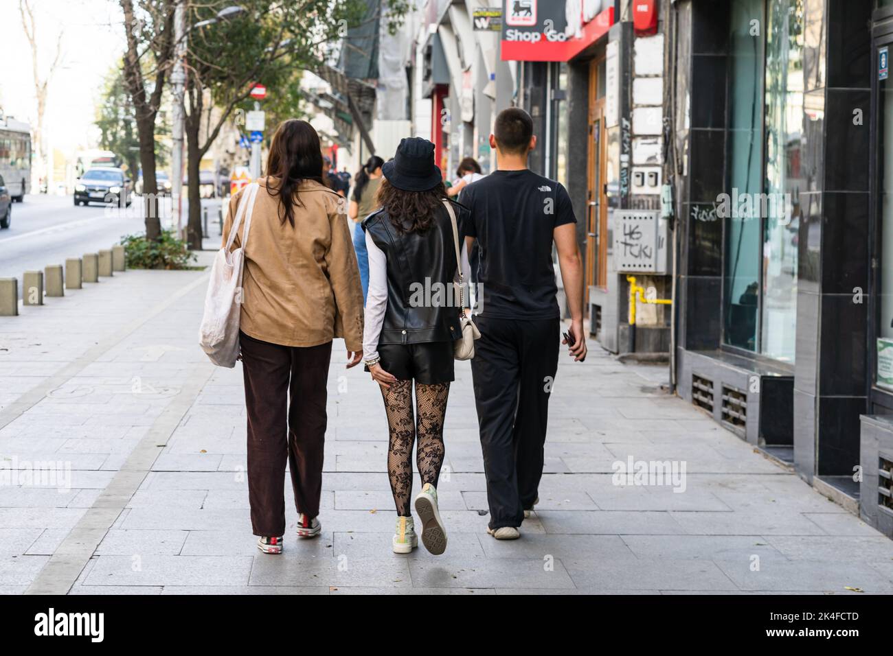 People and tourists walking in Bucharest Old Town, Romania, 2022 Stock ...
