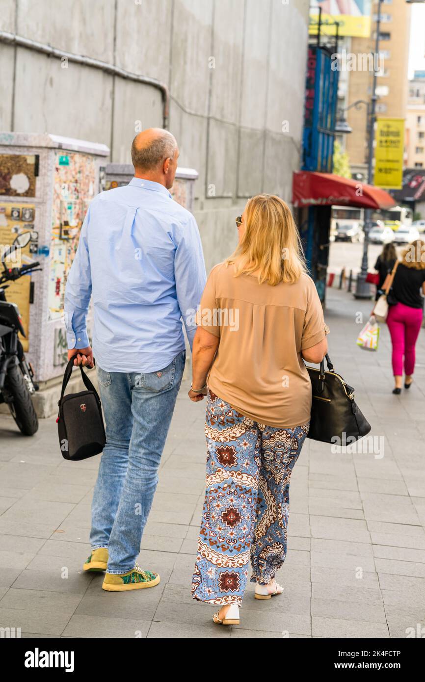 People and tourists walking in Bucharest Old Town, Romania, 2022 Stock ...