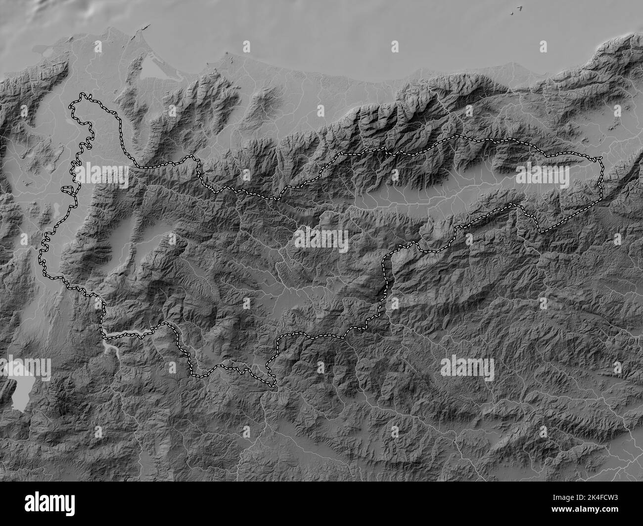 Yoro, department of Honduras. Grayscale elevation map with lakes and ...