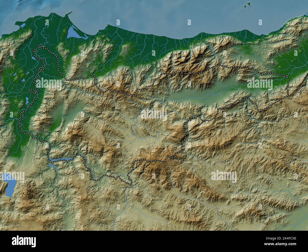 Yoro, department of Honduras. Colored elevation map with lakes and rivers Stock Photo - Alamy