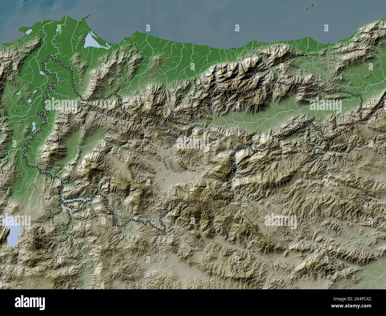 Yoro, department of Honduras. Elevation map colored in wiki style with lakes and rivers Stock ...