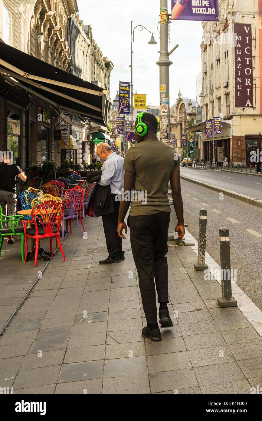 People and tourists walking in Bucharest Old Town, Romania, 2022 Stock ...