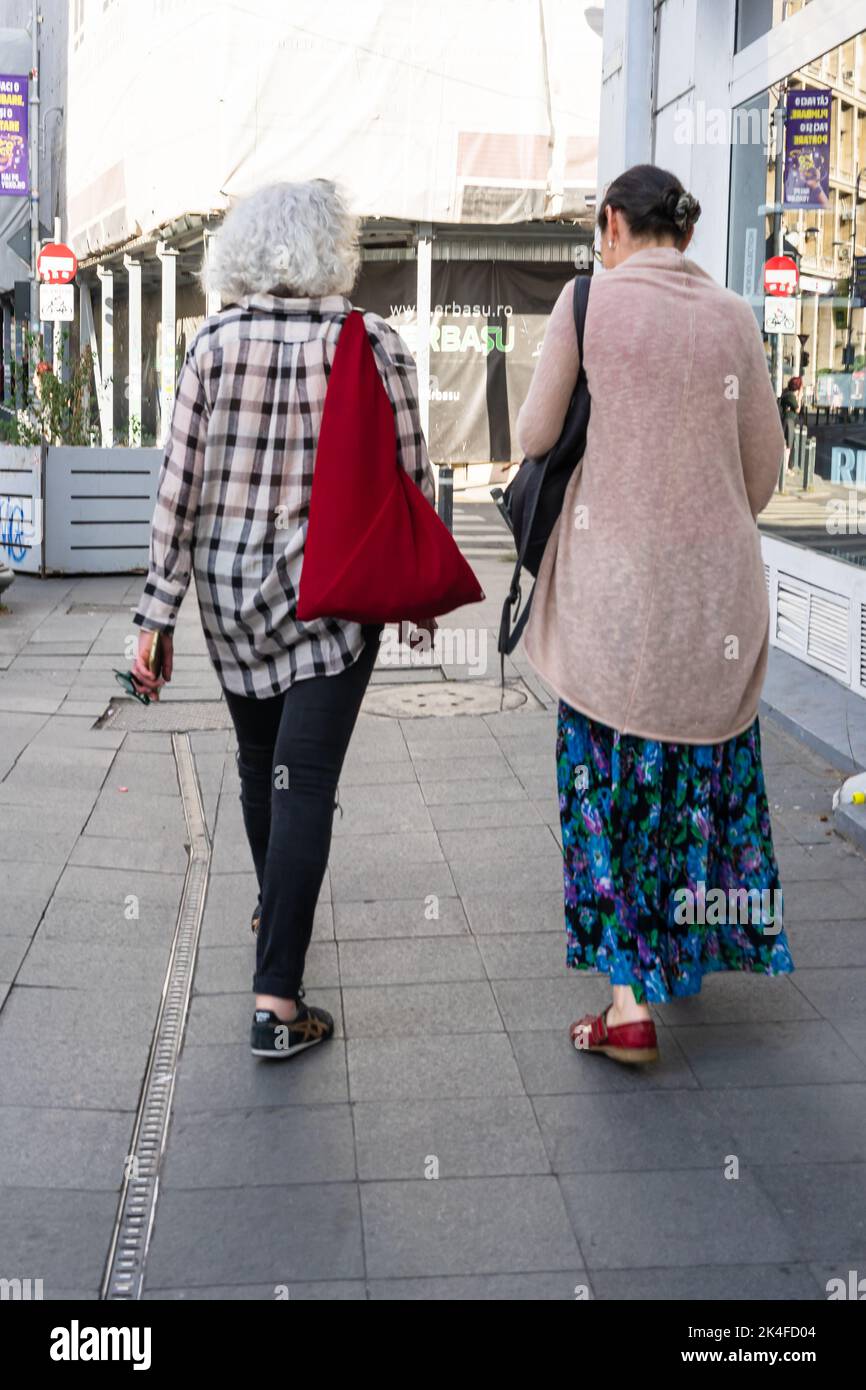 People and tourists walking in Bucharest Old Town, Romania, 2022 Stock ...