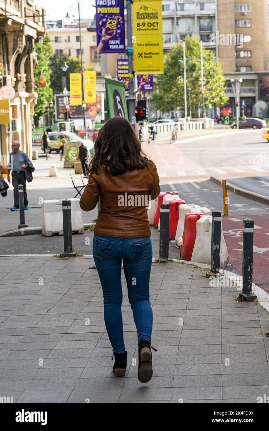 People and tourists walking in Bucharest Old Town, Romania, 2022 Stock ...