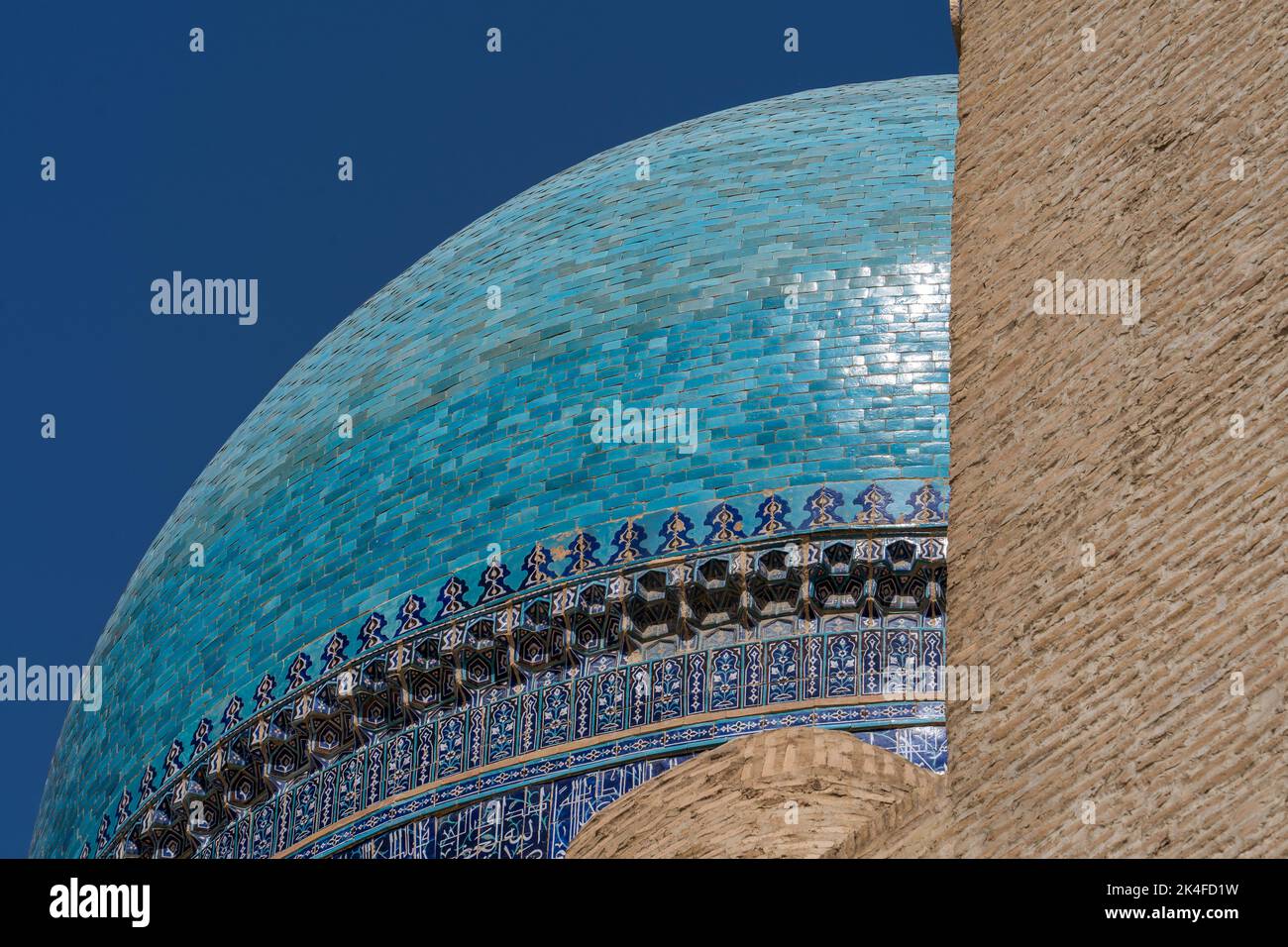 Zoom of blue tiled dome of Kalan Mosque, Bukhara old town Stock Photo ...
