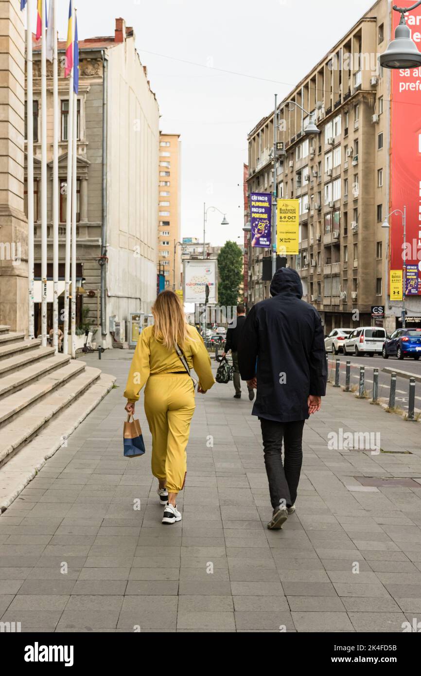 People and tourists walking in Bucharest Old Town, Romania, 2022 Stock ...