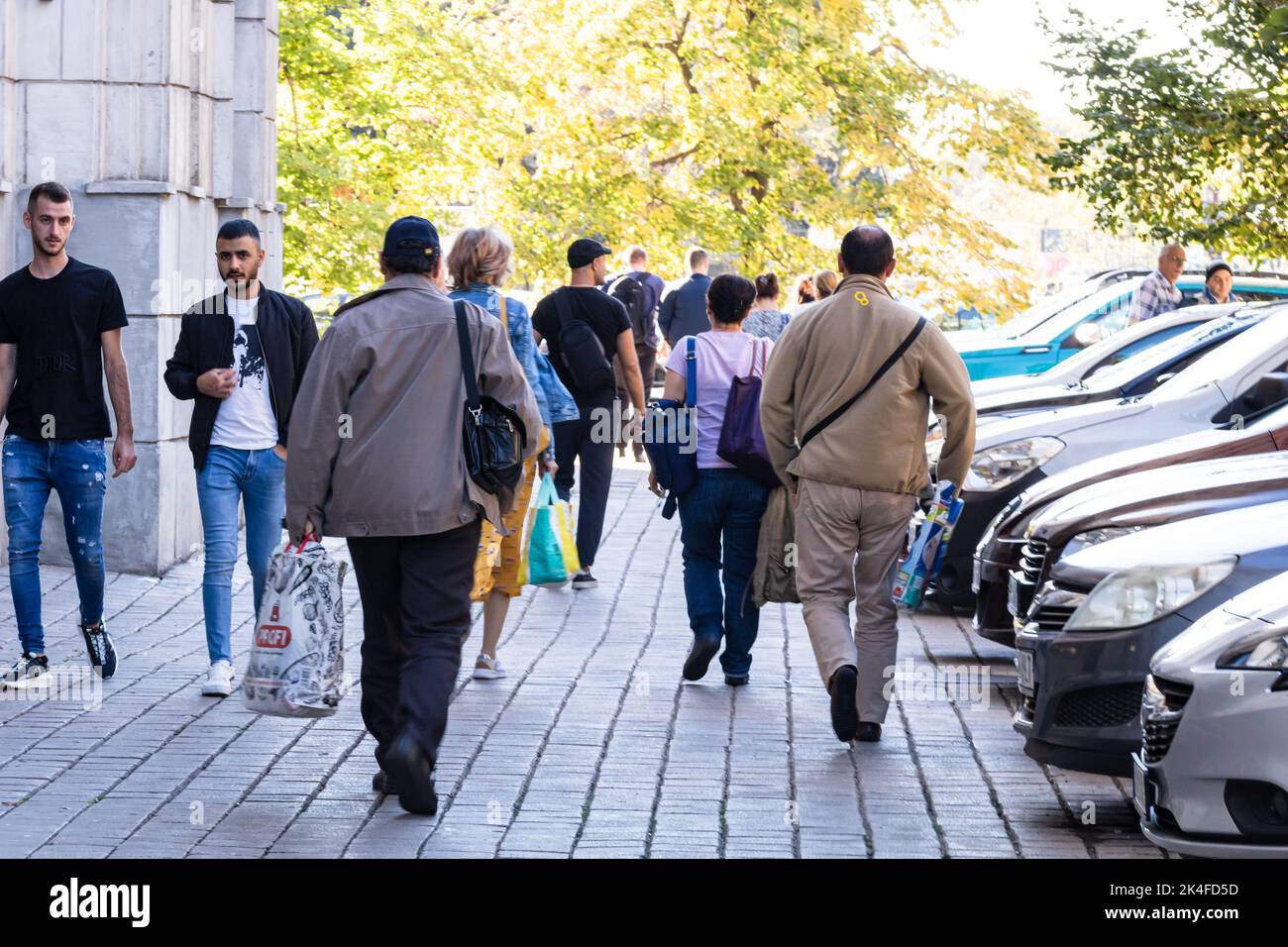 People and tourists walking in Bucharest Old Town, Romania, 2022 Stock ...