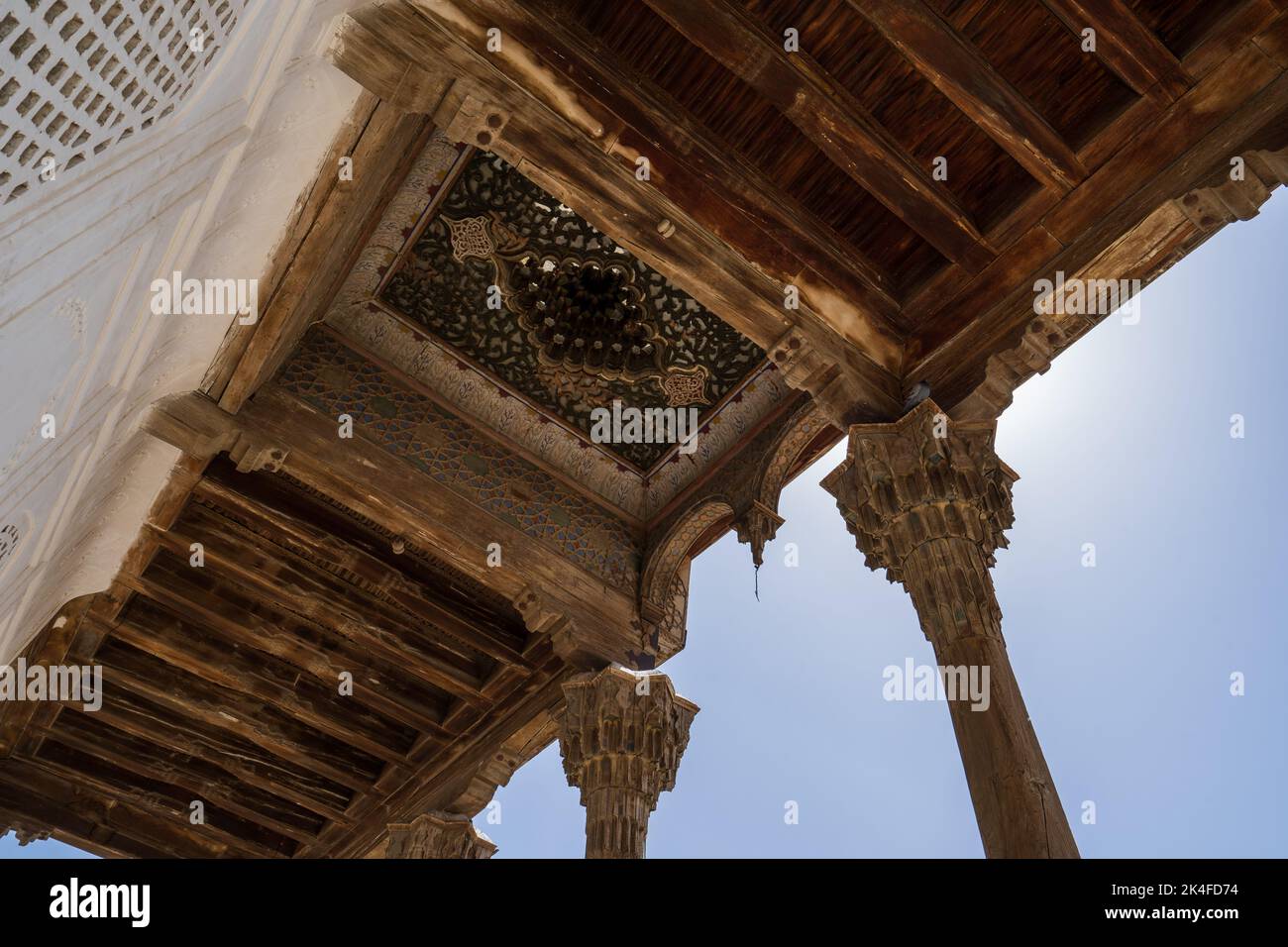 Wooden carved structures of mosque in Bukhara Ark Stock Photo - Alamy