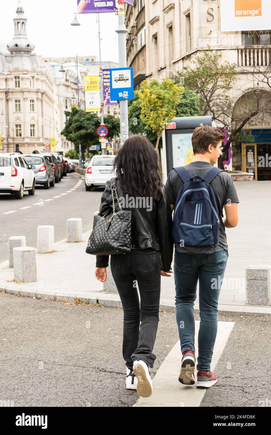 People and tourists walking in Bucharest Old Town, Romania, 2022 Stock ...