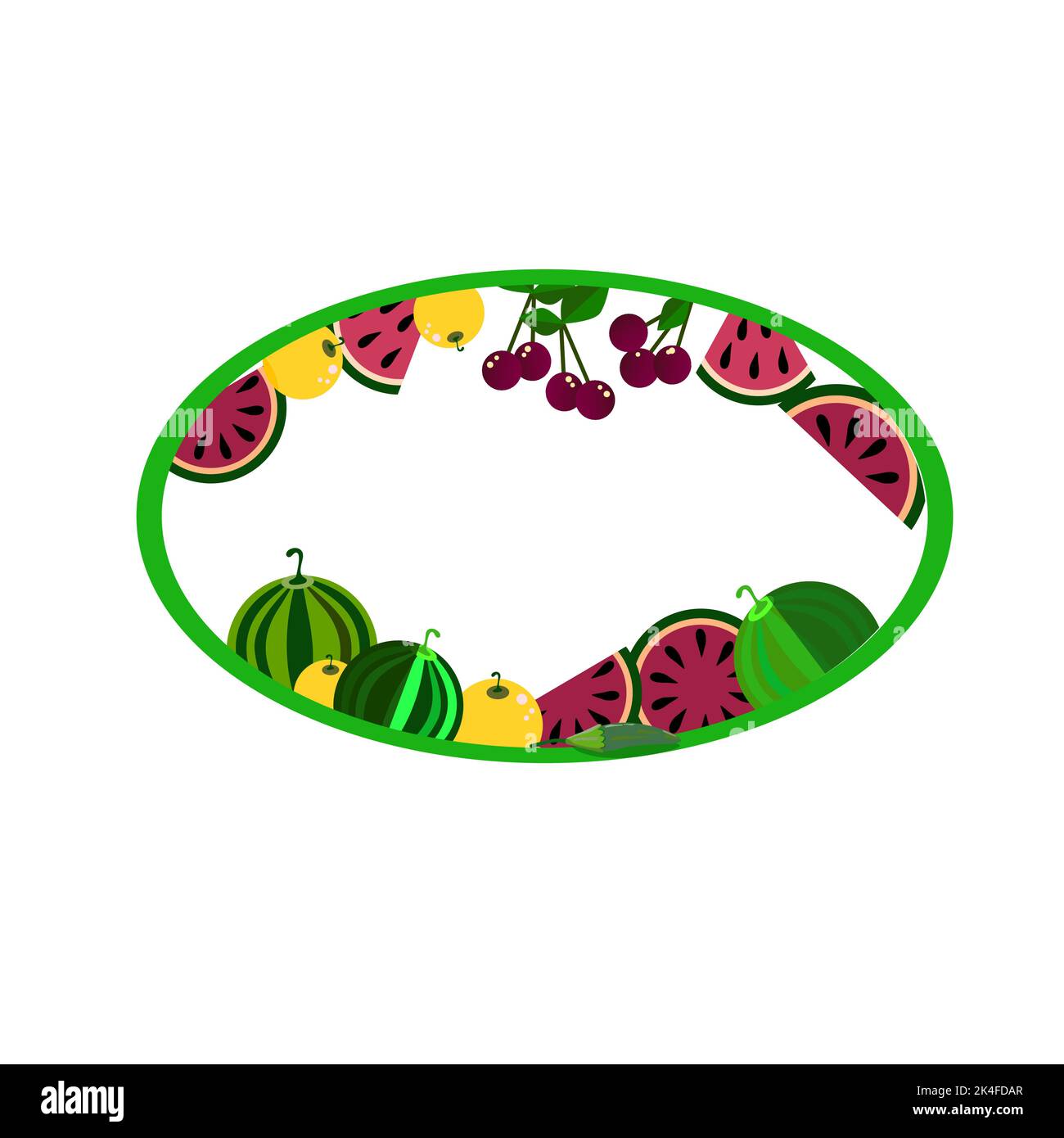 oval frame of watermelons, melons and cherries on a light background ...