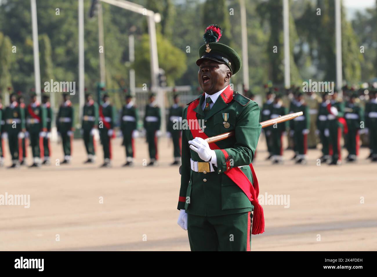 Abuja, Nigeria. October 1st 2022. Nigerian soldiers perform during the 62nd anniversary marking ...