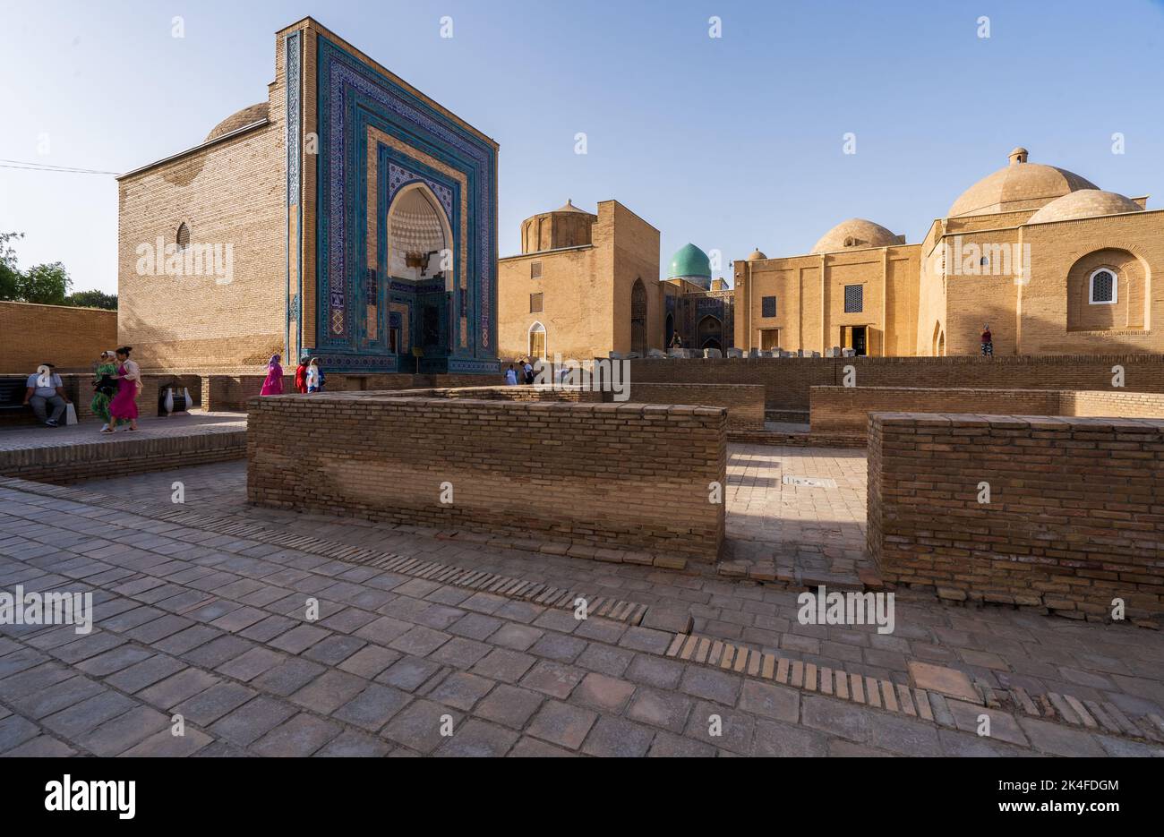 Blue tiled facades and arches of the Shah-i-Zinda mausoleum complex at ...