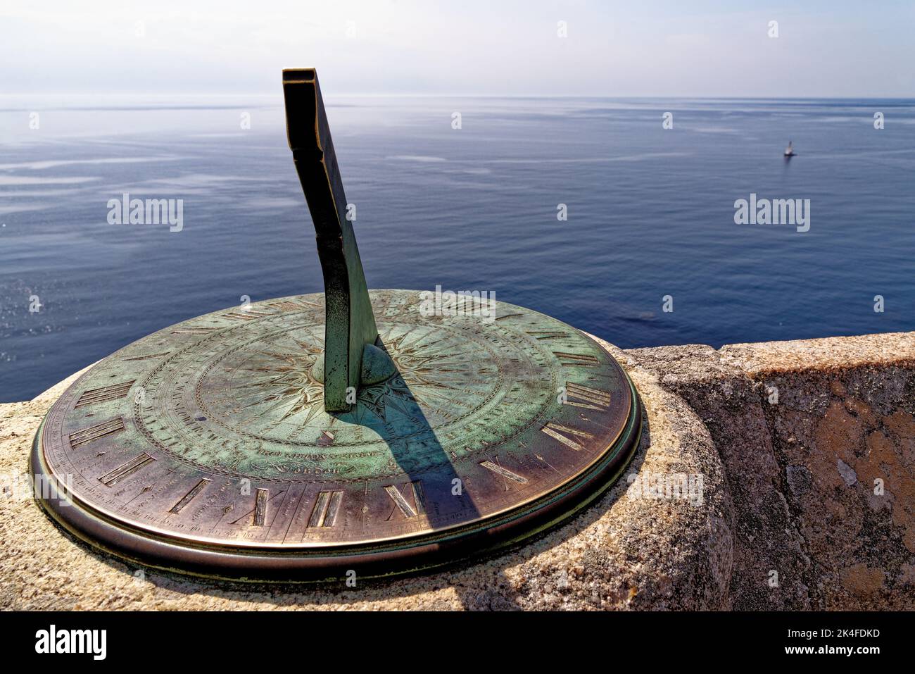 Ancient sundial on the castle walls of Saint Michael's Mount against ...