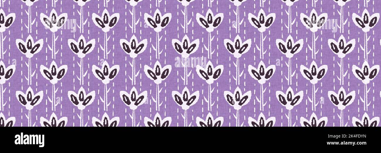 Gender neutral floral flower seamless raster border. Simple purple ...