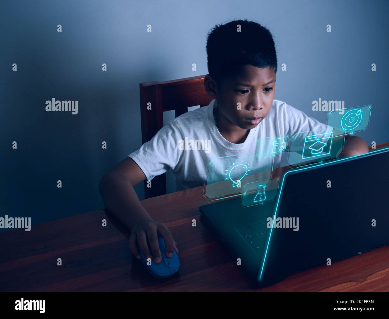 Education concept image. Creative idea and innovation. boy sitting ...