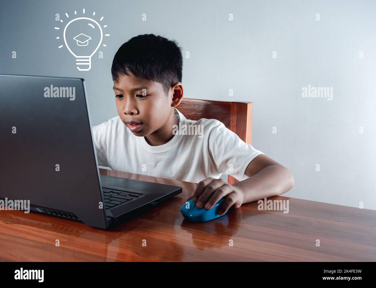 Education concept image. Creative idea and innovation. boy sitting ...