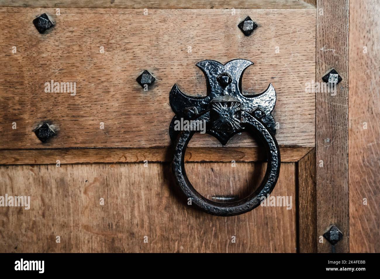 Ornate Door Handle on a Wooden Door Stock Photo - Alamy