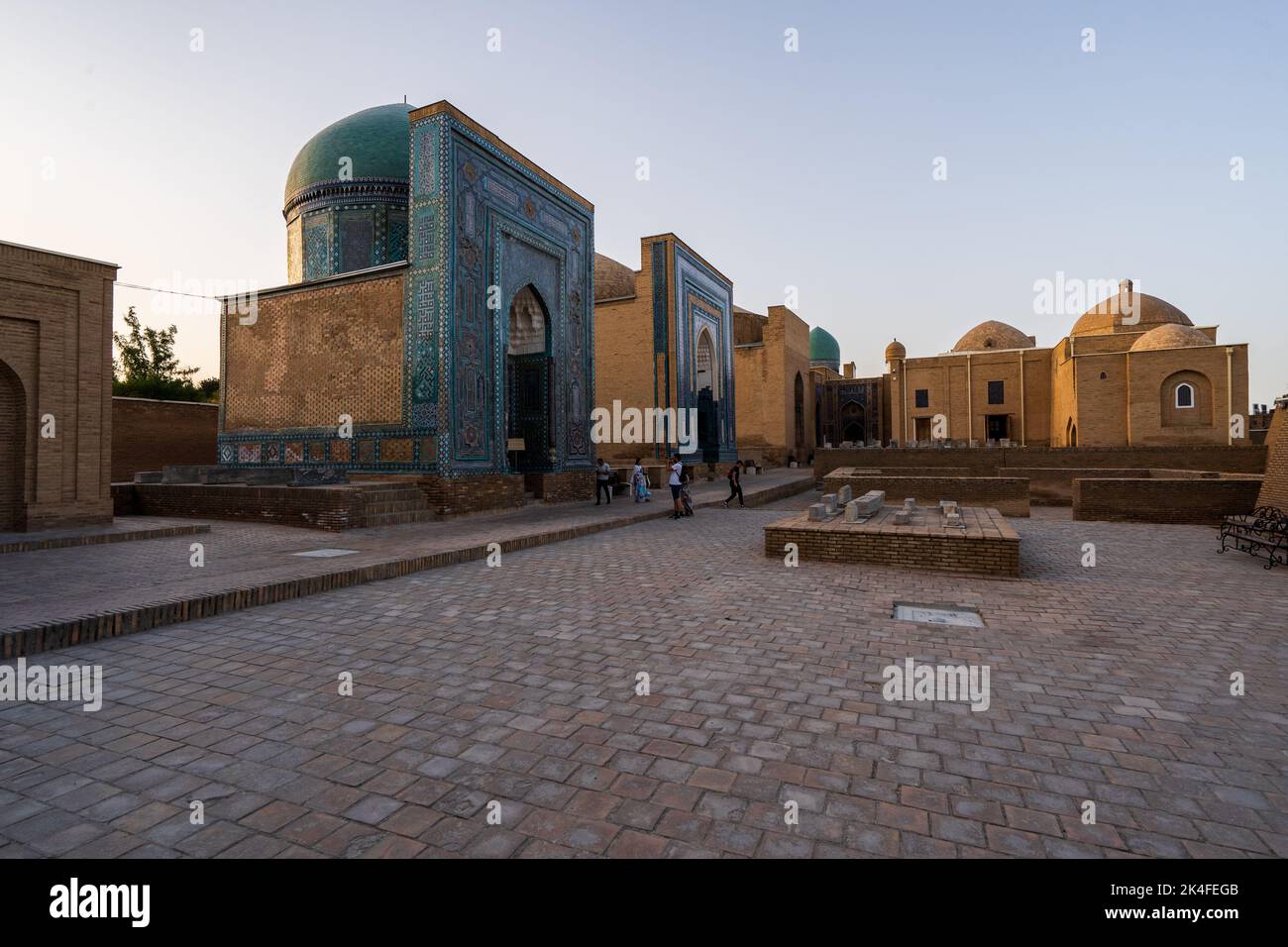 The blue tiled facades domes and arches of the Shah-i-Zinda mausoleum ...