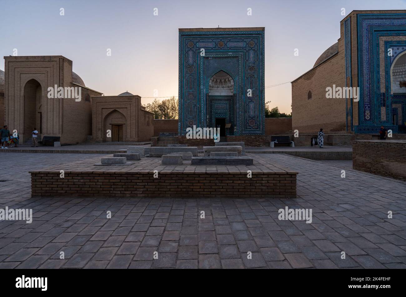 The blue tiled facades domes and arches of the Shah-i-Zinda mausoleum ...