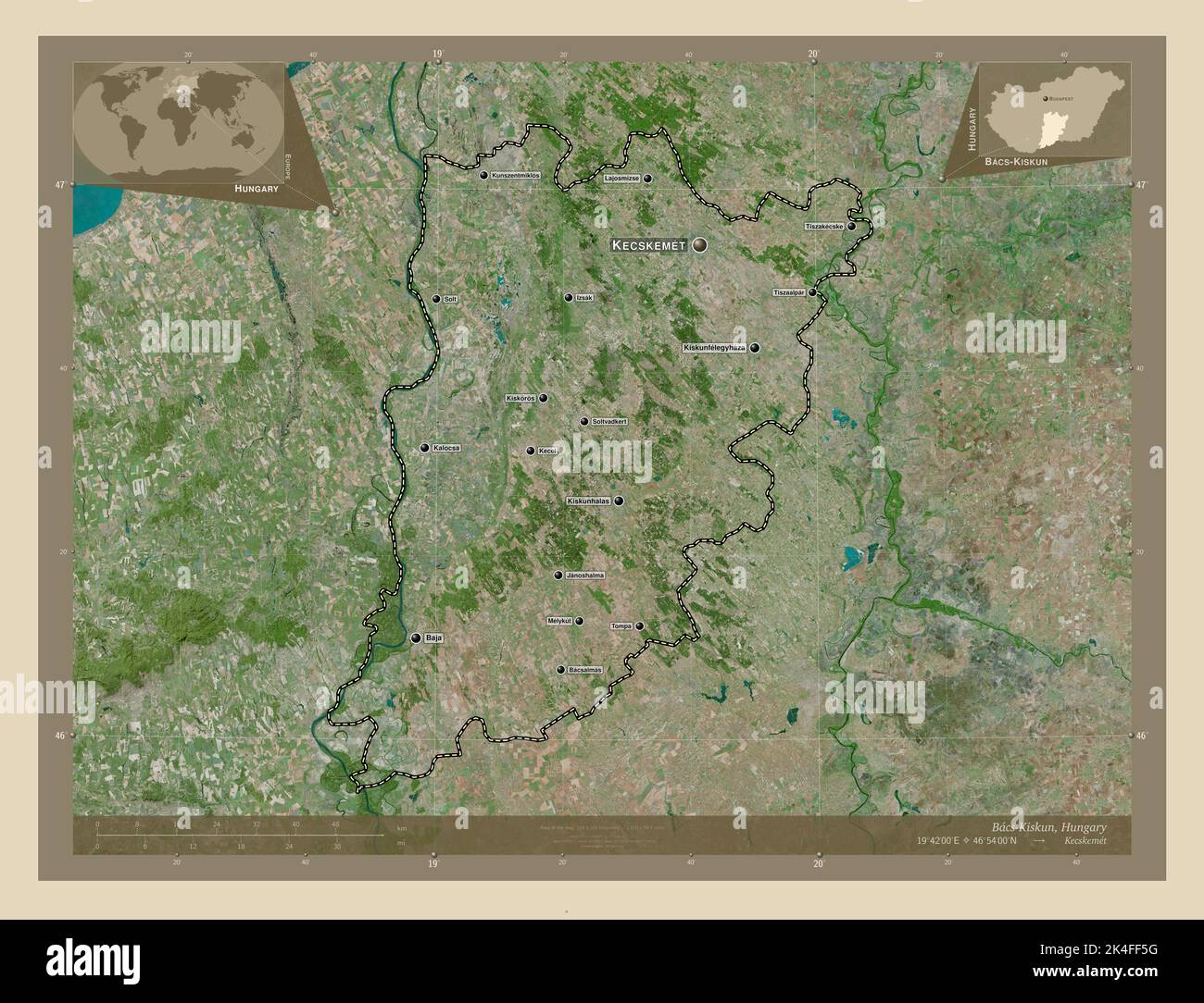 Bacs-Kiskun, county of Hungary. High resolution satellite map ...