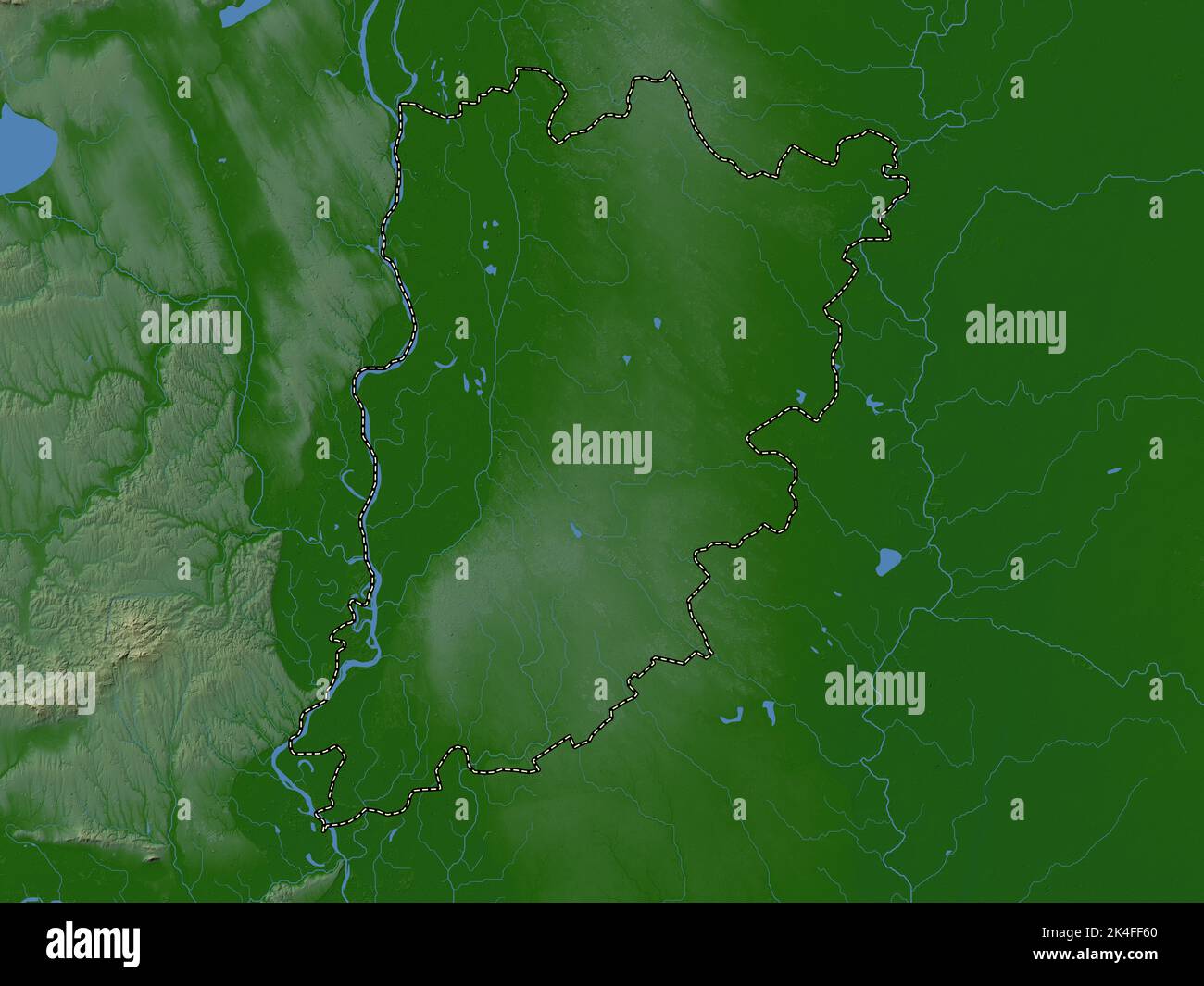 Bacs-Kiskun, county of Hungary. Colored elevation map with lakes and ...