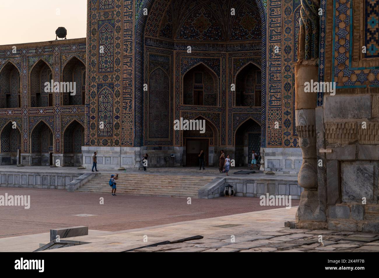 Registan intricate blue tile arch vault of Tilla Kari Madrassa at ...