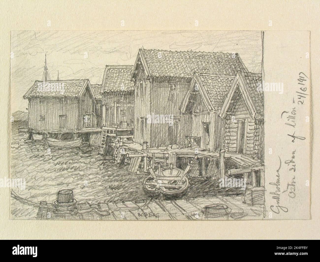 Bohuslän, Gullholmen. "East side of Lillön". Fisheries, rowing boats ...