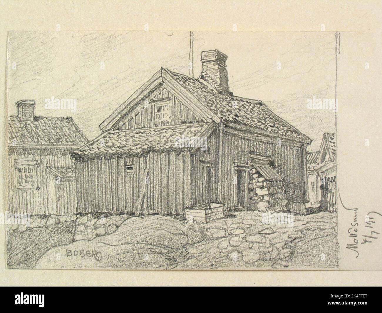 Bohuslän, Mollösund. Drawing by Ferdinand Boberg. Nordic Stock Photo ...
