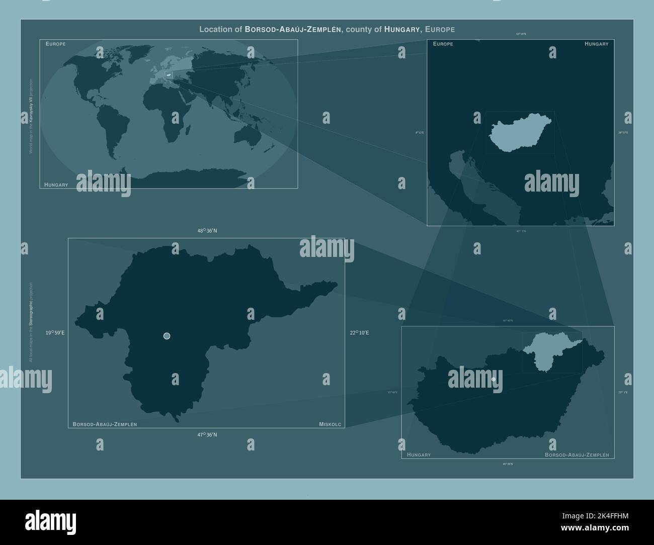 Borsod-Abauj-Zemplen, county of Hungary. Diagram showing the location ...