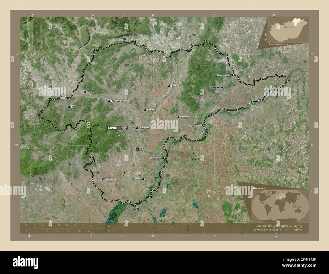 Borsod-Abauj-Zemplen, county of Hungary. High resolution satellite map ...