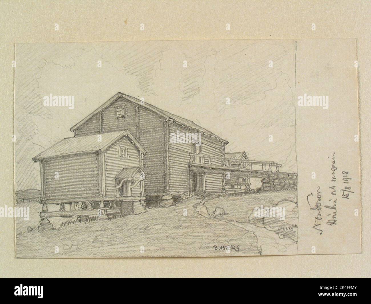 Jämtland, Norderön's sn. Härbre and magazine. Drawing of Ferdinand ...