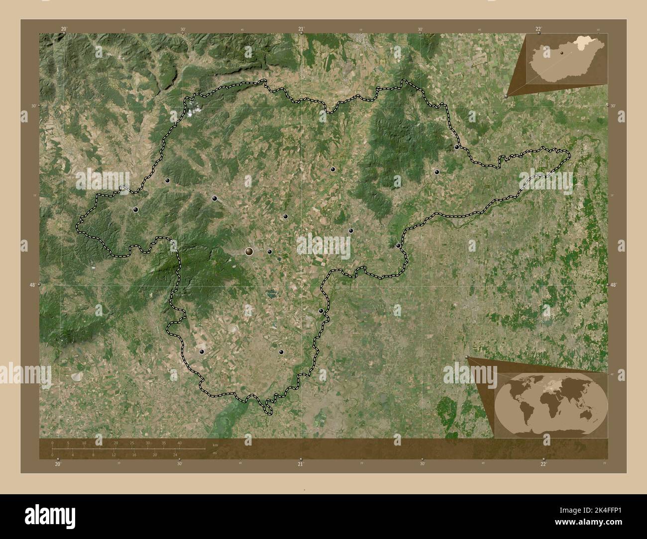 Borsod-Abauj-Zemplen, county of Hungary. Low resolution satellite map ...