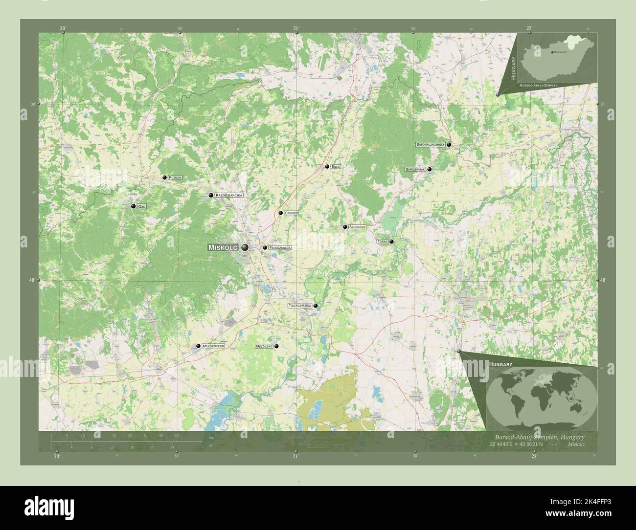 Borsod-Abauj-Zemplen, county of Hungary. Open Street Map. Locations and ...