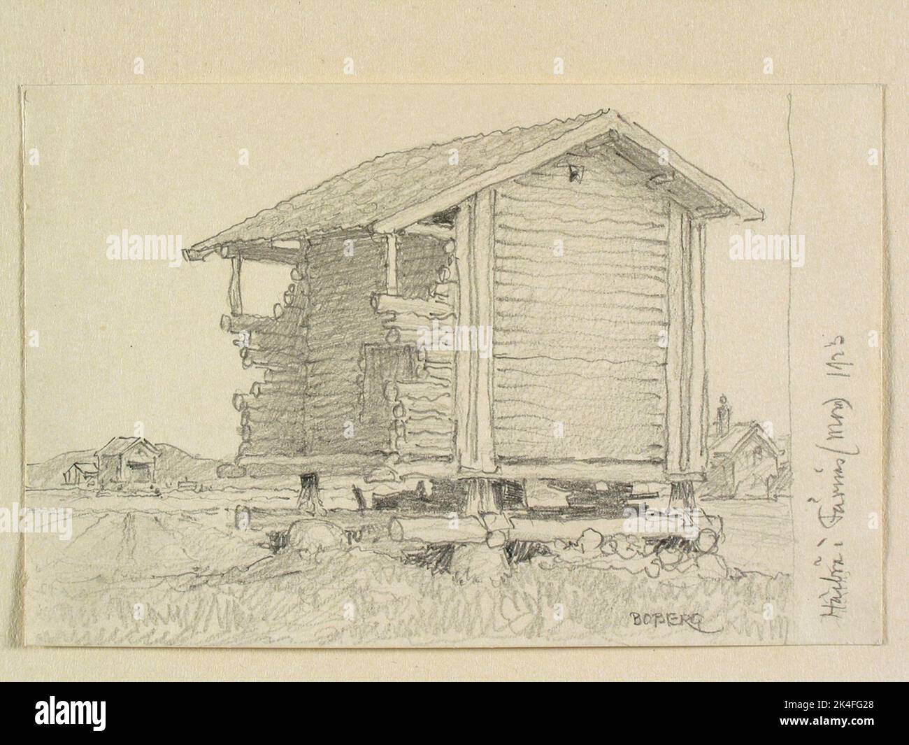 Dalarna, Mora sn., Färnäs. Härbre. Drawing by Ferdinand Boberg. Nordic ...