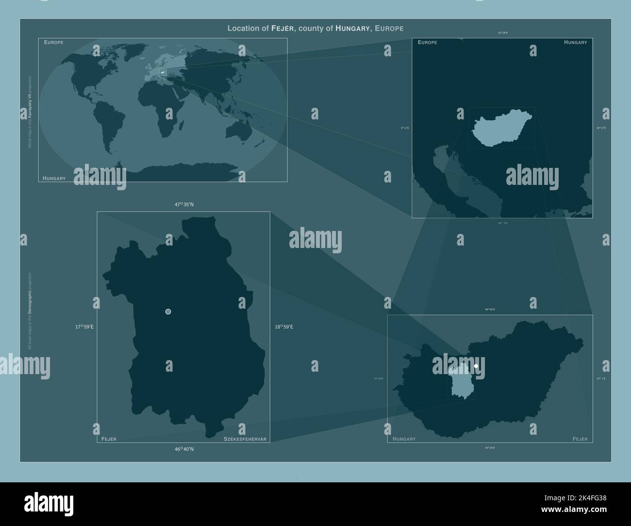 Fejer, county of Hungary. Diagram showing the location of the region on ...