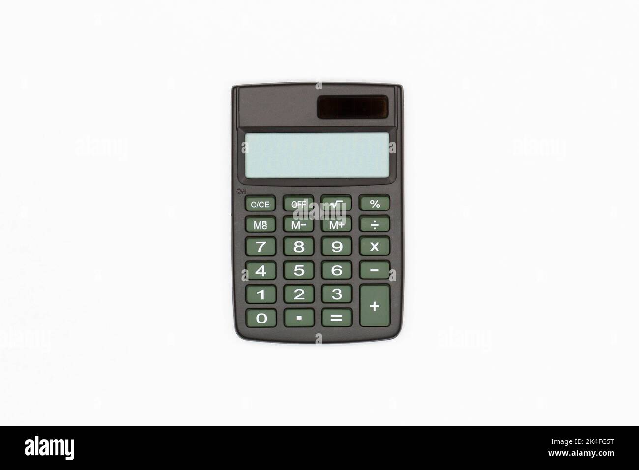 Calculator with brown buttons and empty digital screen on a white ...