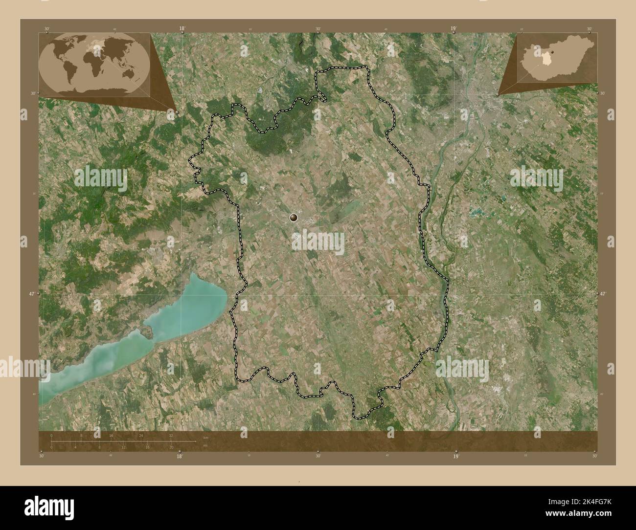 Fejer, county of Hungary. Low resolution satellite map. Corner ...