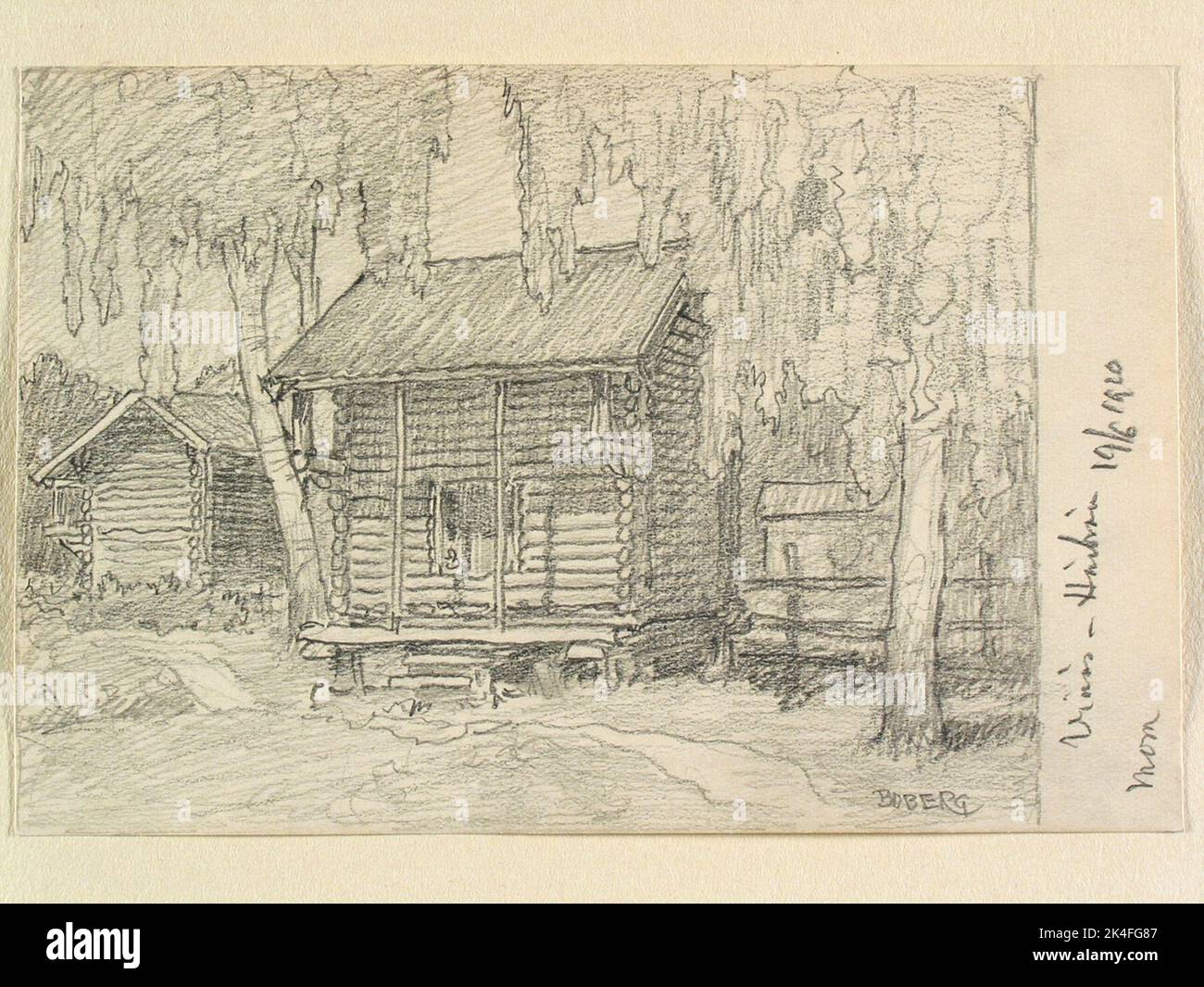 Dalarna, Mora sn., Vinäs. Härbren. Drawing of Ferdinand Boberg Nordic ...