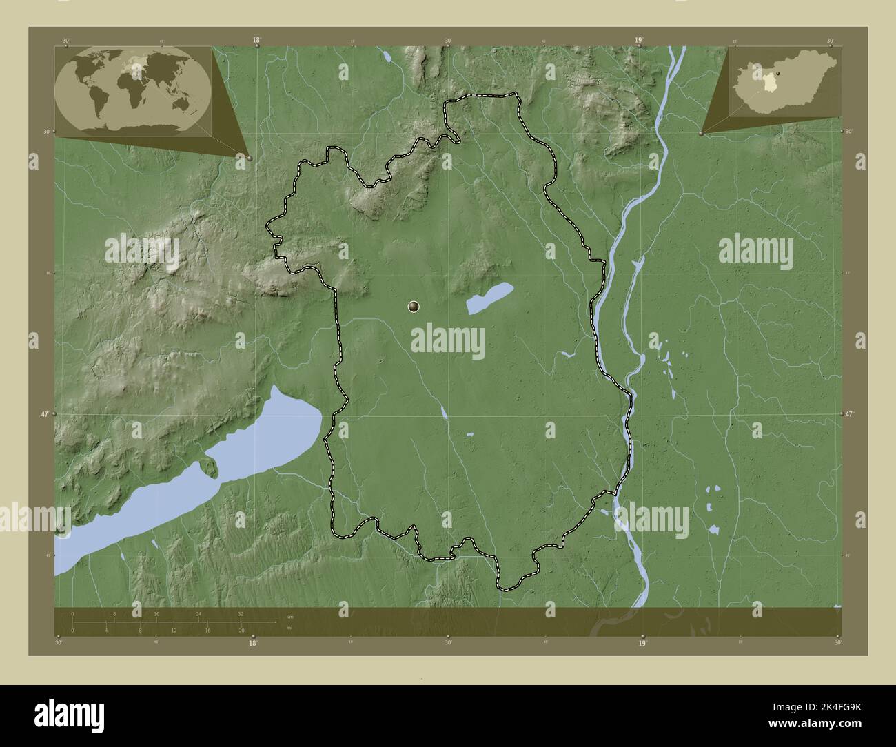 Fejer, county of Hungary. Elevation map colored in wiki style with ...