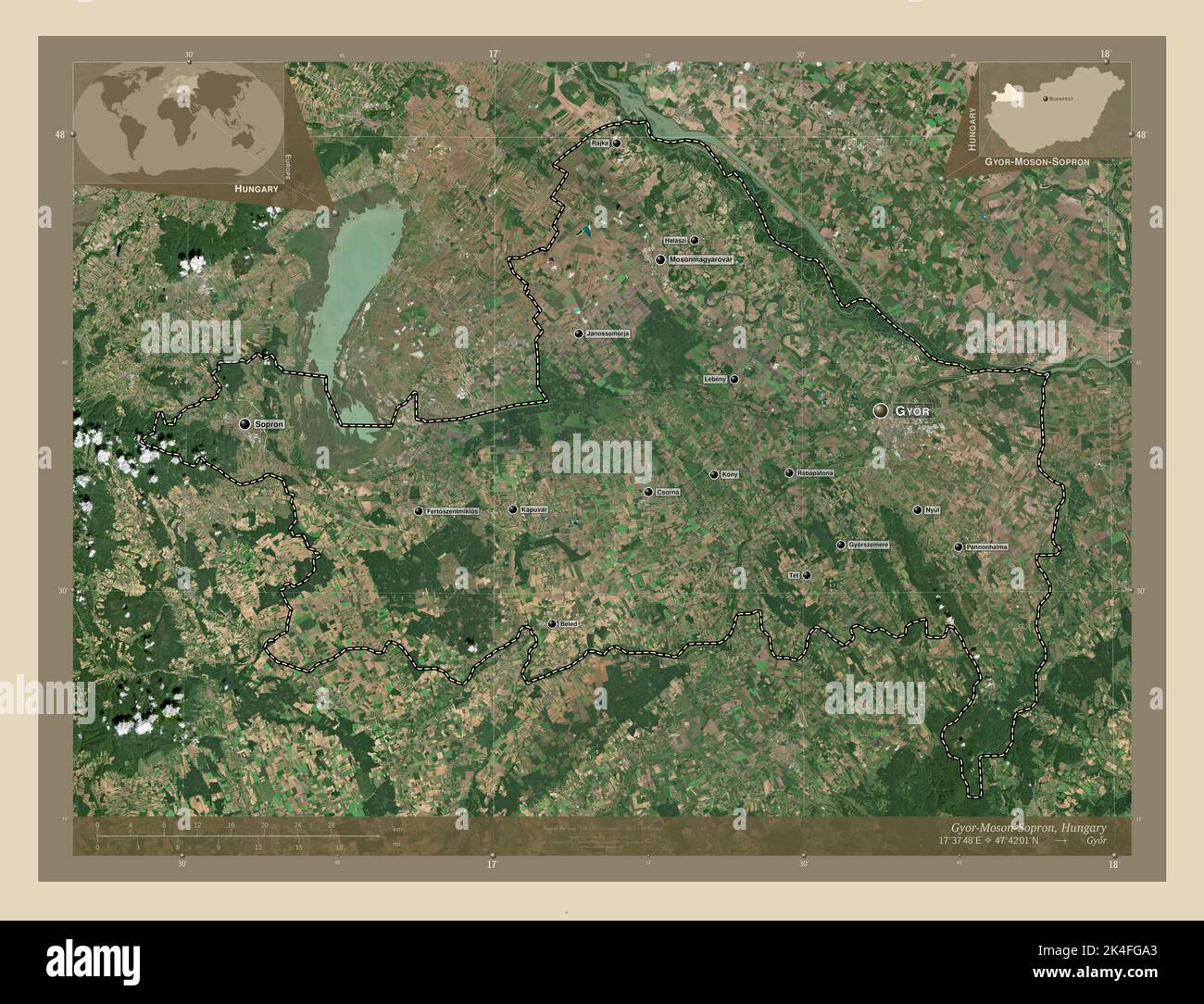 Gyor-Moson-Sopron, county of Hungary. High resolution satellite map ...