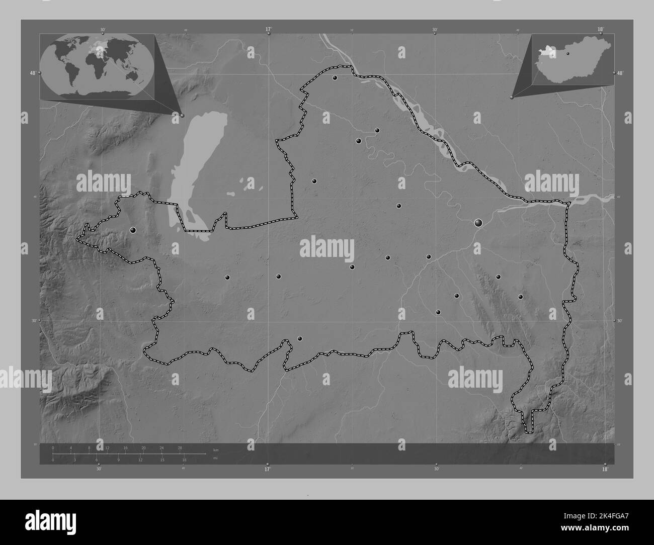 Gyor-Moson-Sopron, county of Hungary. Grayscale elevation map with ...