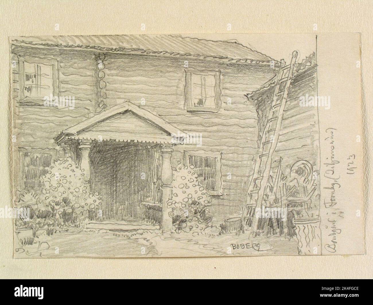 Dalarna, Siljansnäs. "Farm in Fornby". Drawing of Ferdinand Boberg ...