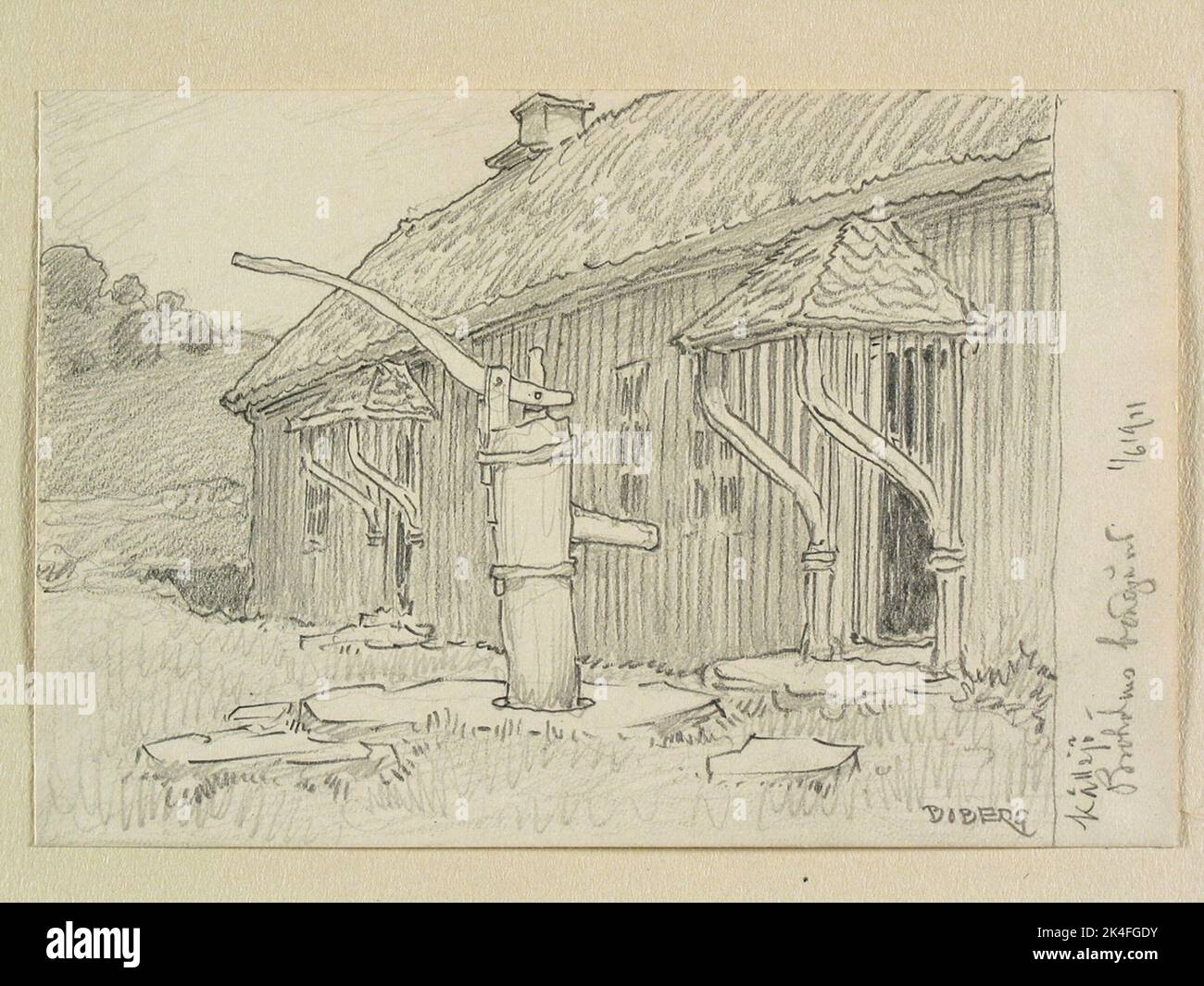 Halland, Faurås hd., Källsjö sn., Broholm farm. Farm pump in the ...