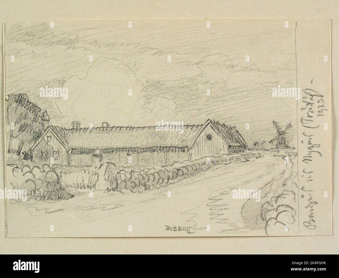 Halland, Himle hd., Träslövs sn. "Farm at Nygård". Drawing of Ferdinand ...