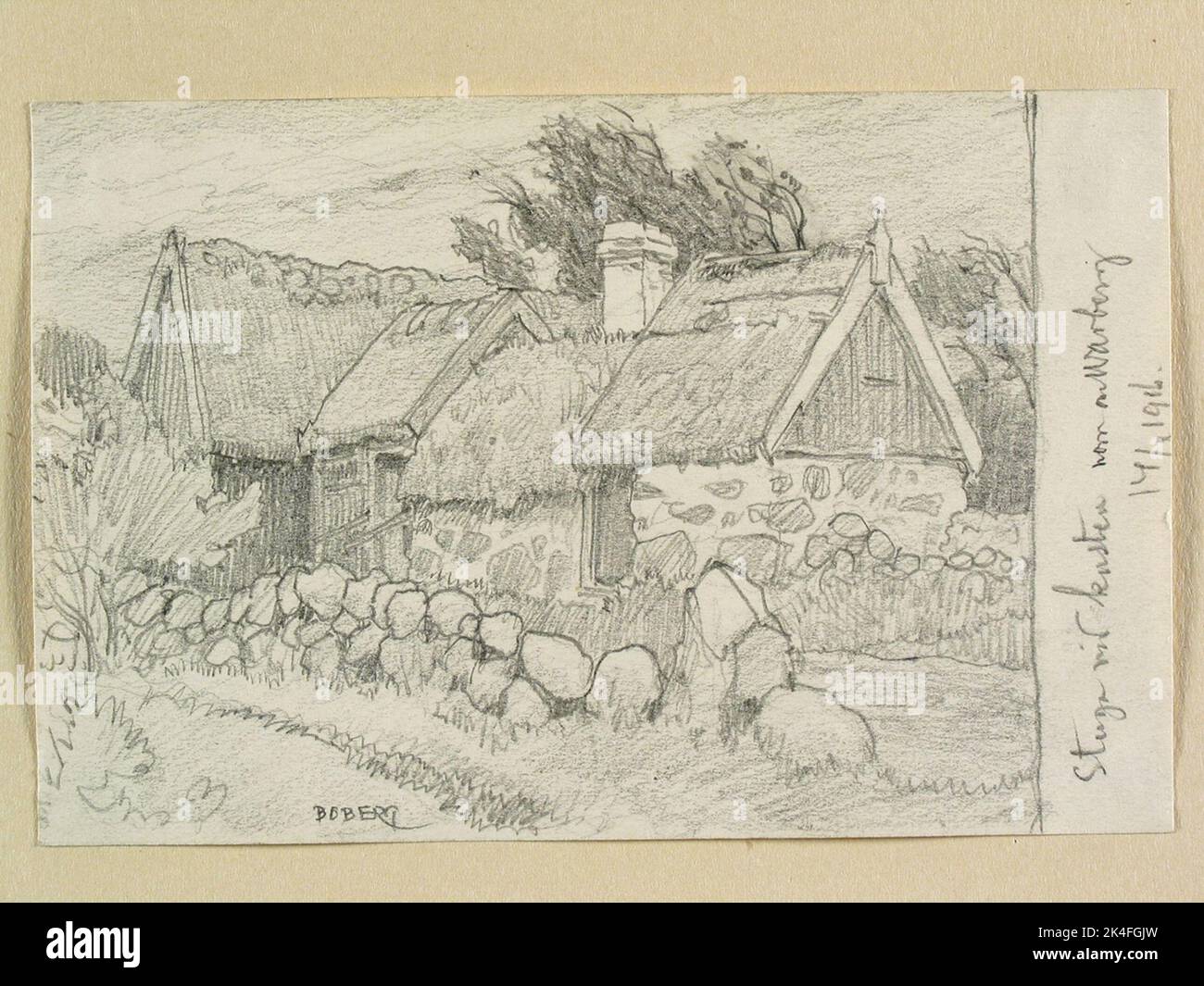 Halland. Cottage on the coast north of Varberg. Drawing of Ferdinand ...