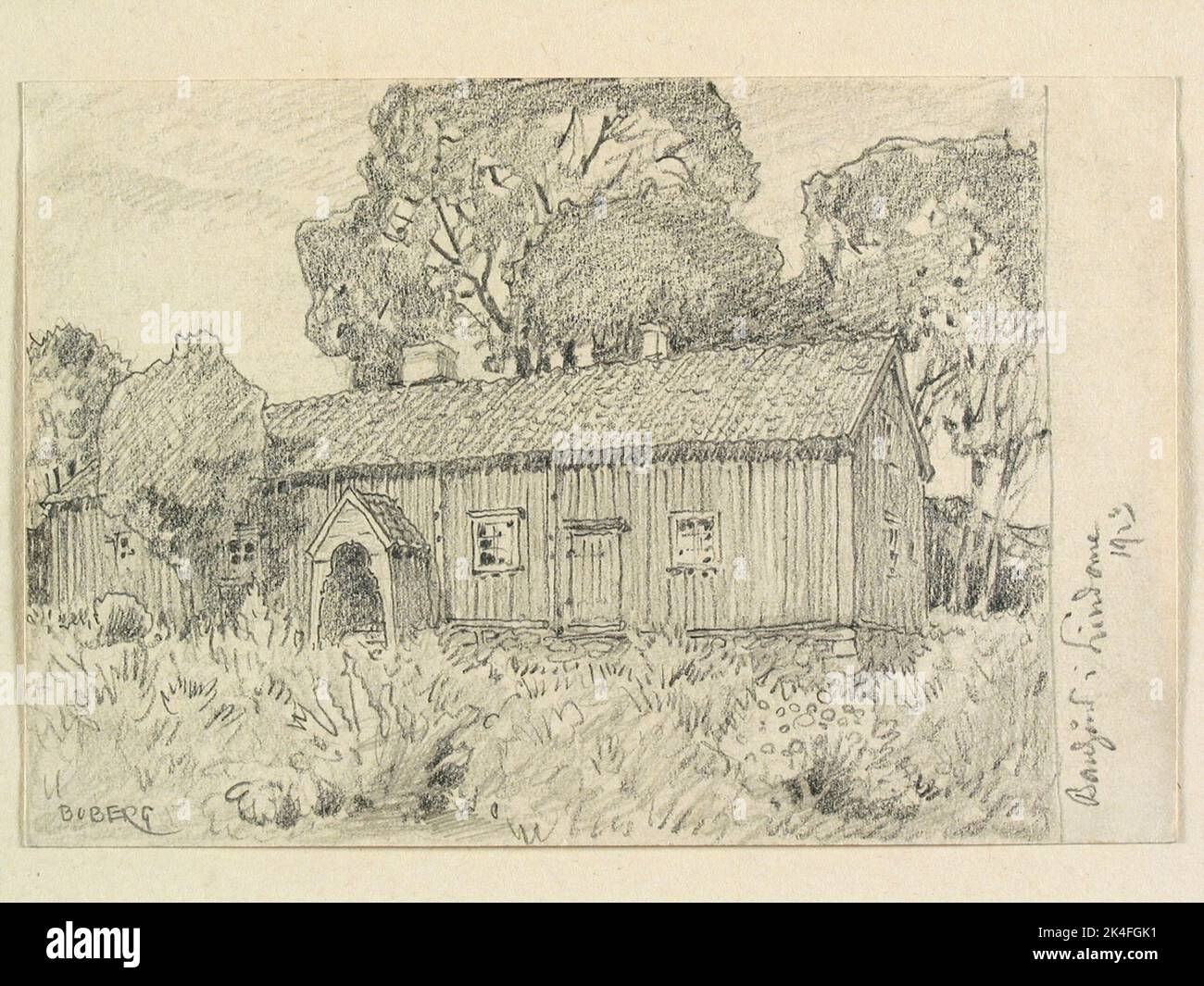 Halland, Fjäre hd., Lindome sn. "Farm in Lindome". Drawing of Ferdinand ...