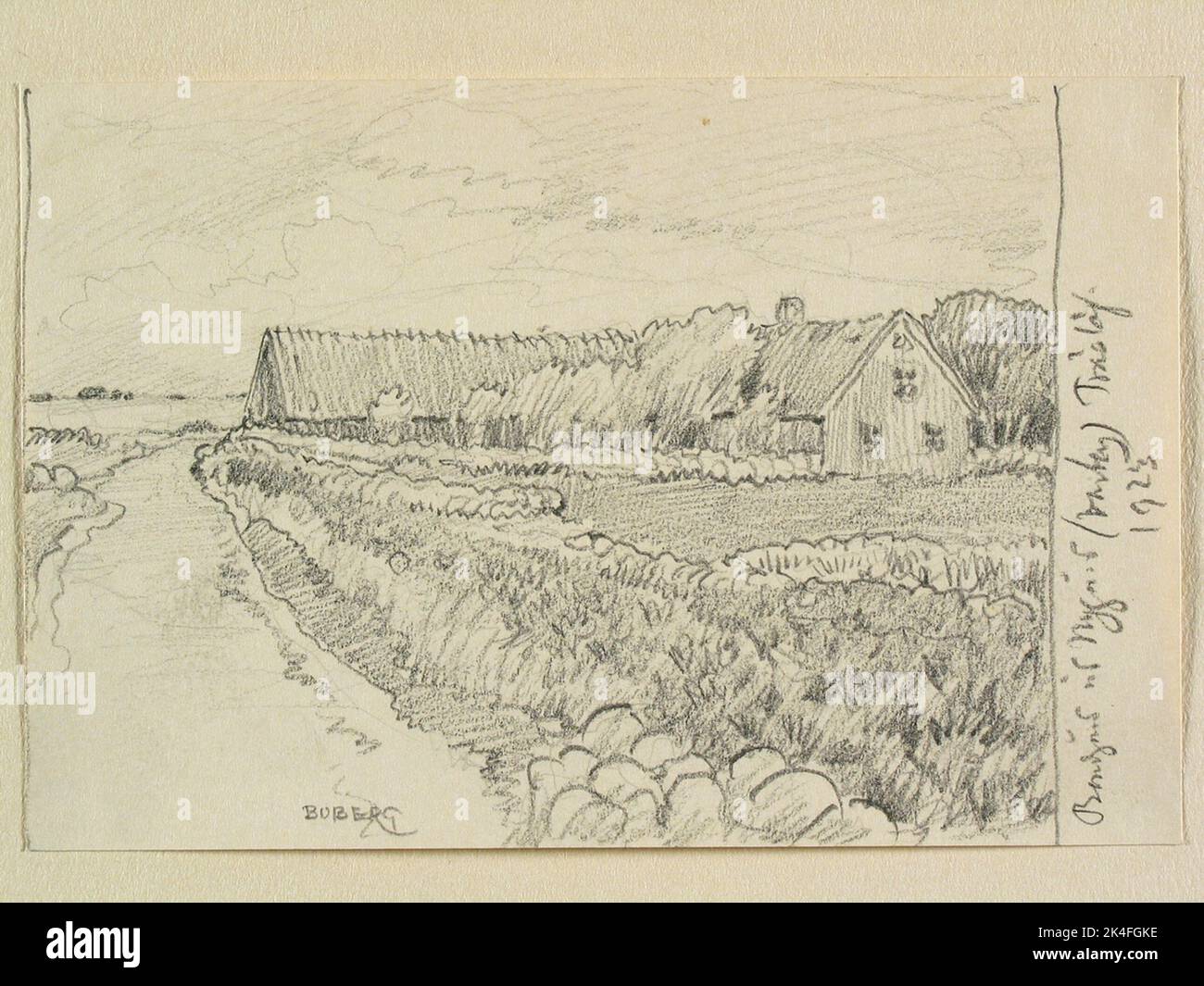 Halland, Himle hd., Träslövs sn. "Farm at Nygård". Drawing of Ferdinand ...